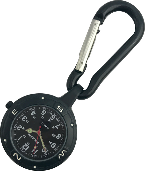 Large Size Belt Fob Caribiner Style Watch - Black with Black Dial ...