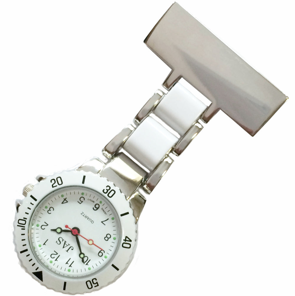 Metallic Pin-on Nurse Watch - Nurses Care - Silver Tone - Nursewatches.com