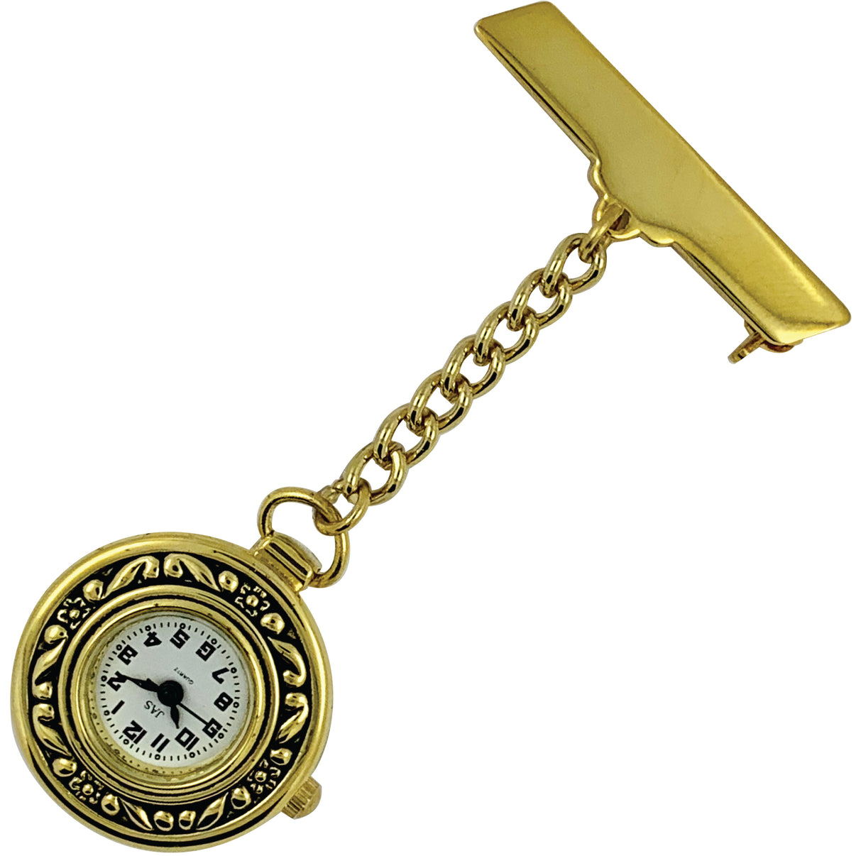 Pin-on Nurse Watch - JAS - Metal Patterned - Gold – Nursewatches.com